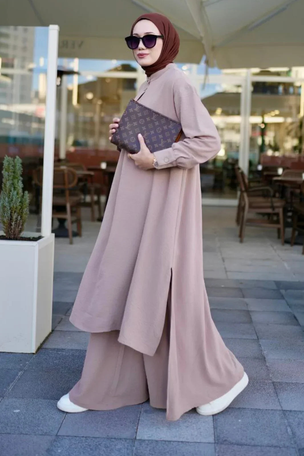2-Piece Saye Takim - Light Brown Modest Outfit Abaya Set – Turkista